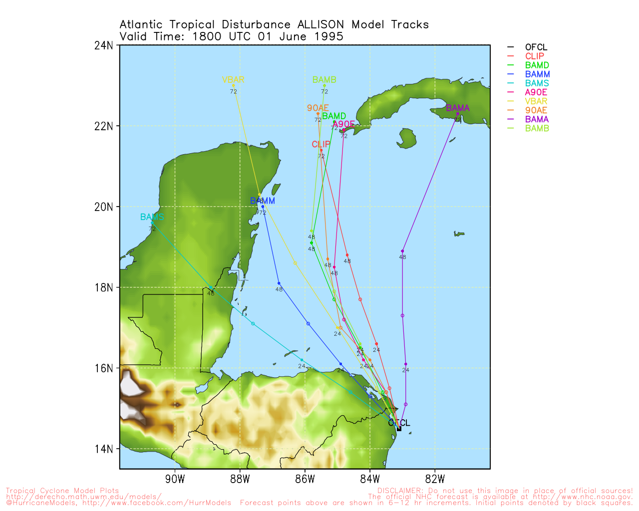 Hurricane Forecast Model Output :: [al011995 Historical Charts]