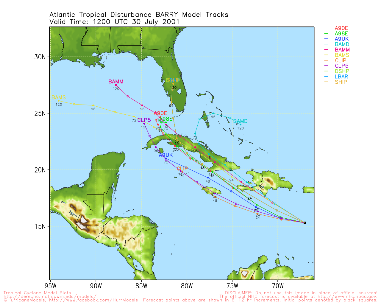 Hurricane Forecast Model Output :: [al032001 Historical Charts]