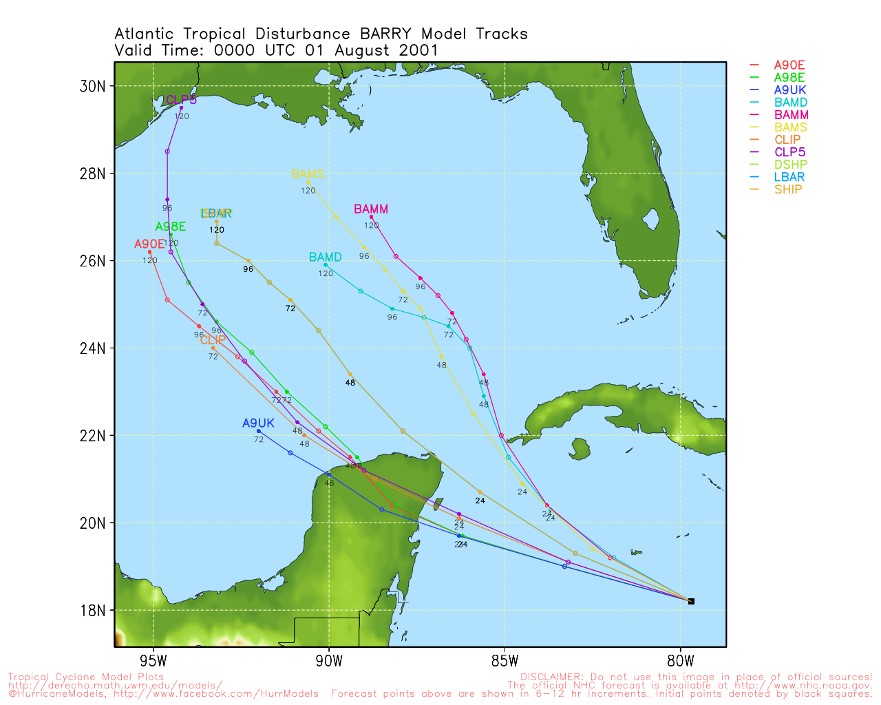 Hurricane Forecast Model Output :: [al032001 Historical Charts]