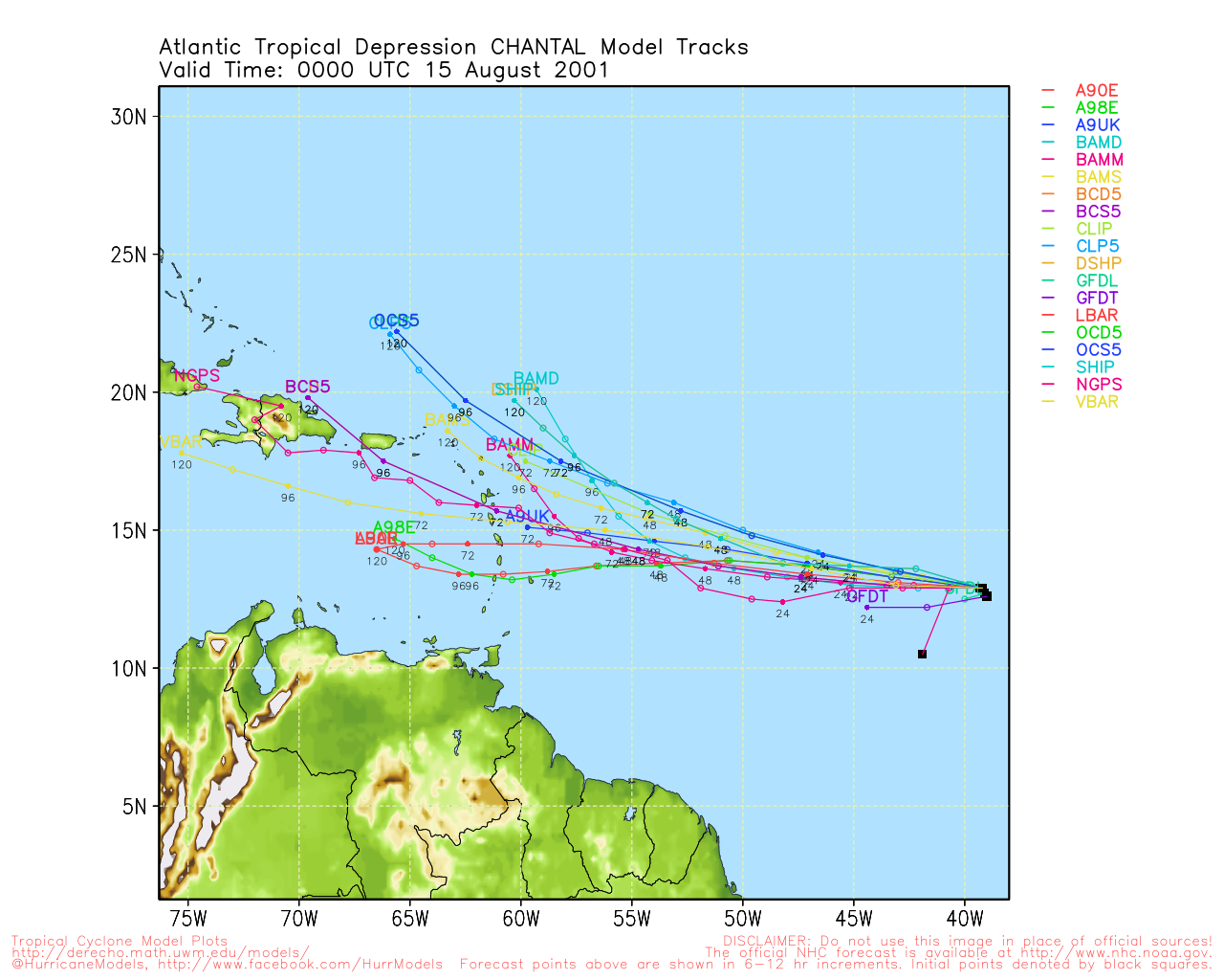 Hurricane Forecast Model Output :: [al042001 Historical Charts]