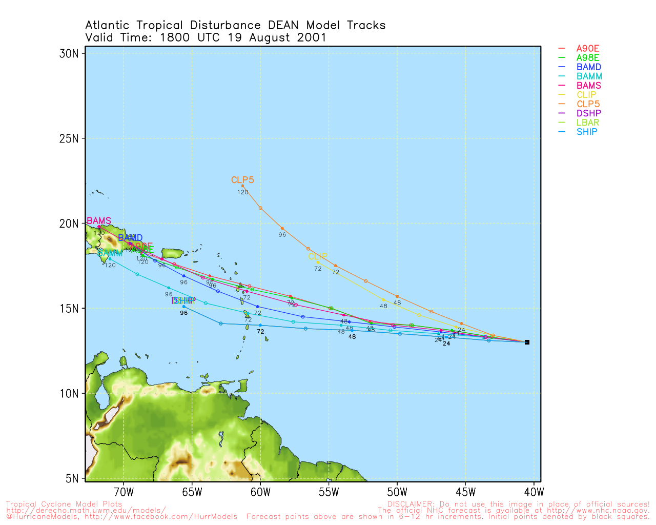 Hurricane Forecast Model Output :: [al052001 Historical Charts]