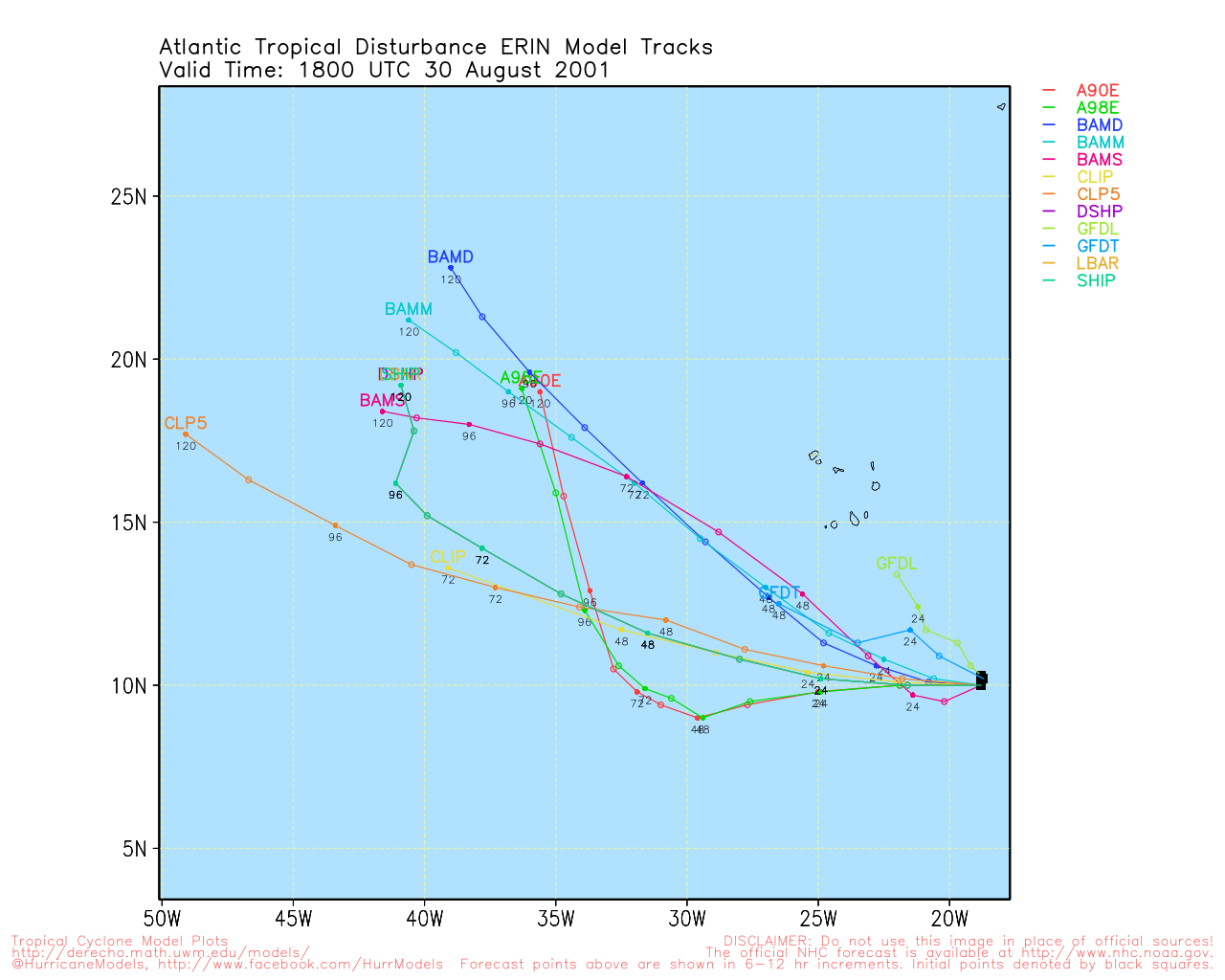 Hurricane Forecast Model Output :: [al062001 Historical Charts]