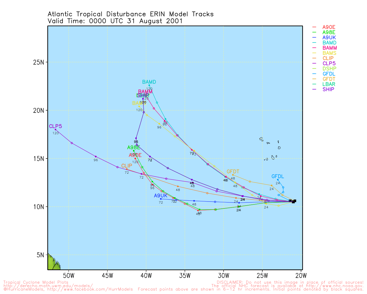 Hurricane Forecast Model Output :: [al062001 Historical Charts]