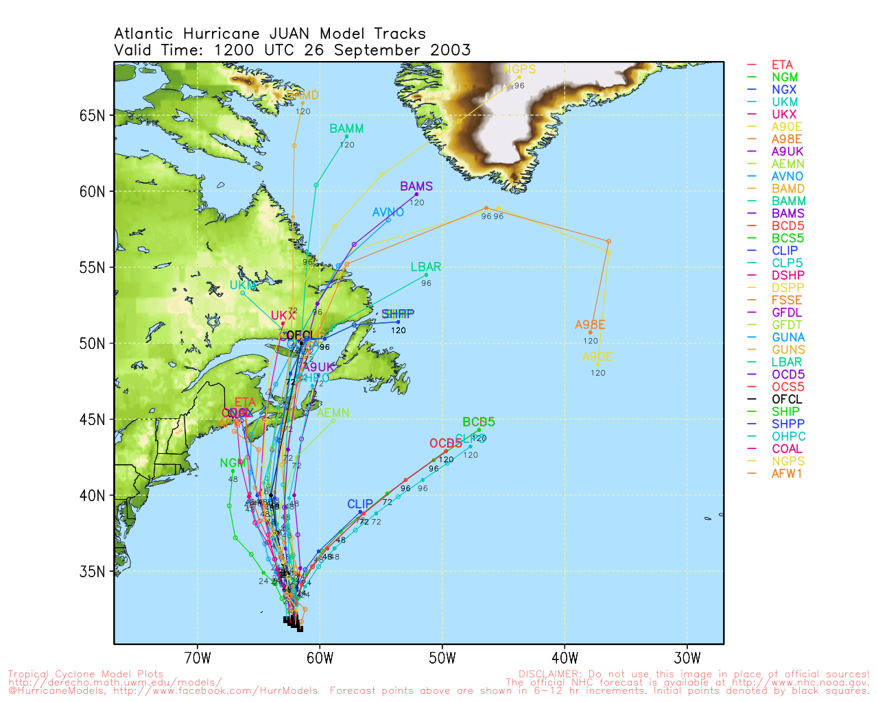 Hurricane Forecast Model Output :: [al152003 Historical Charts]