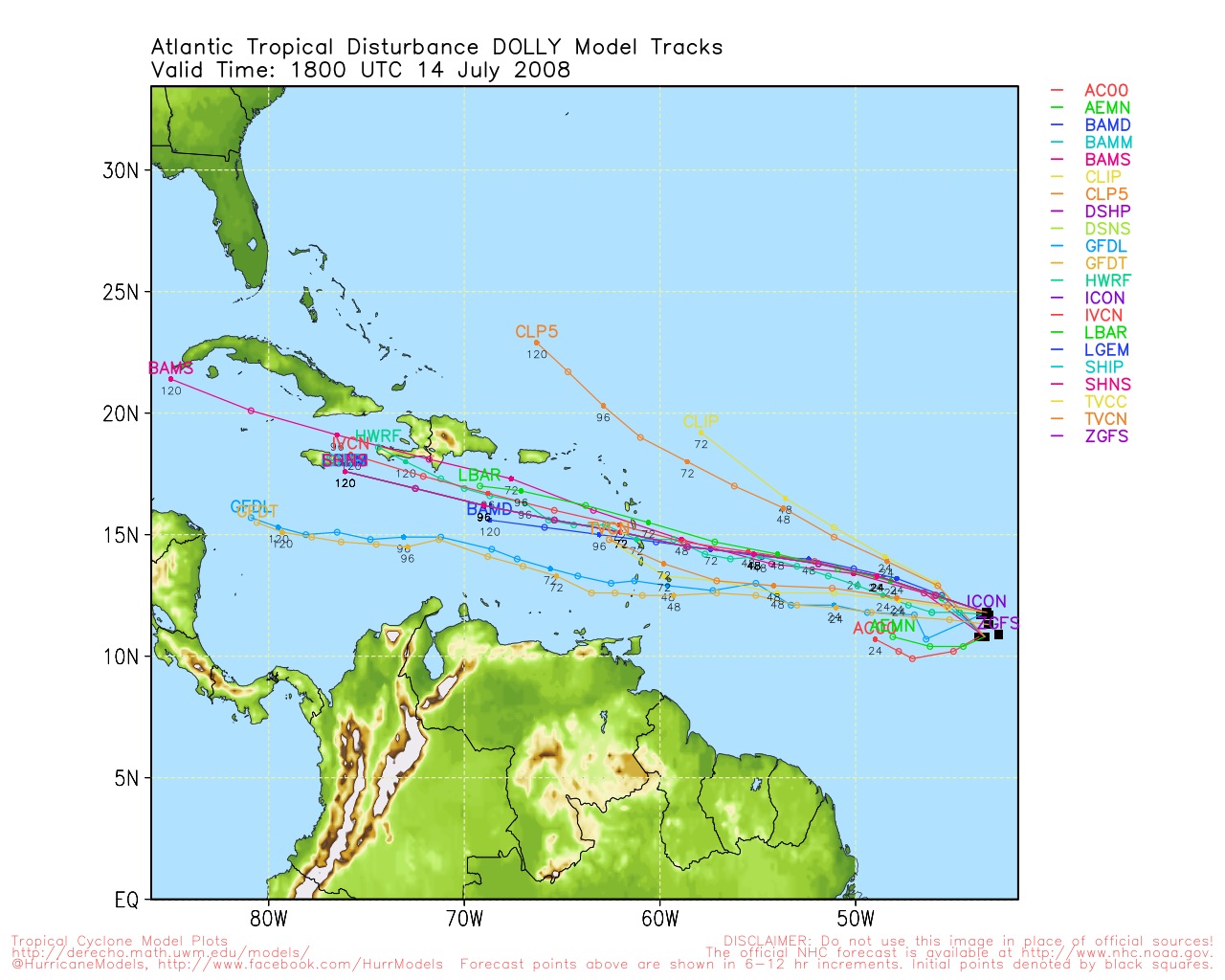 Hurricane Forecast Model Output :: [al042008 Historical Charts]