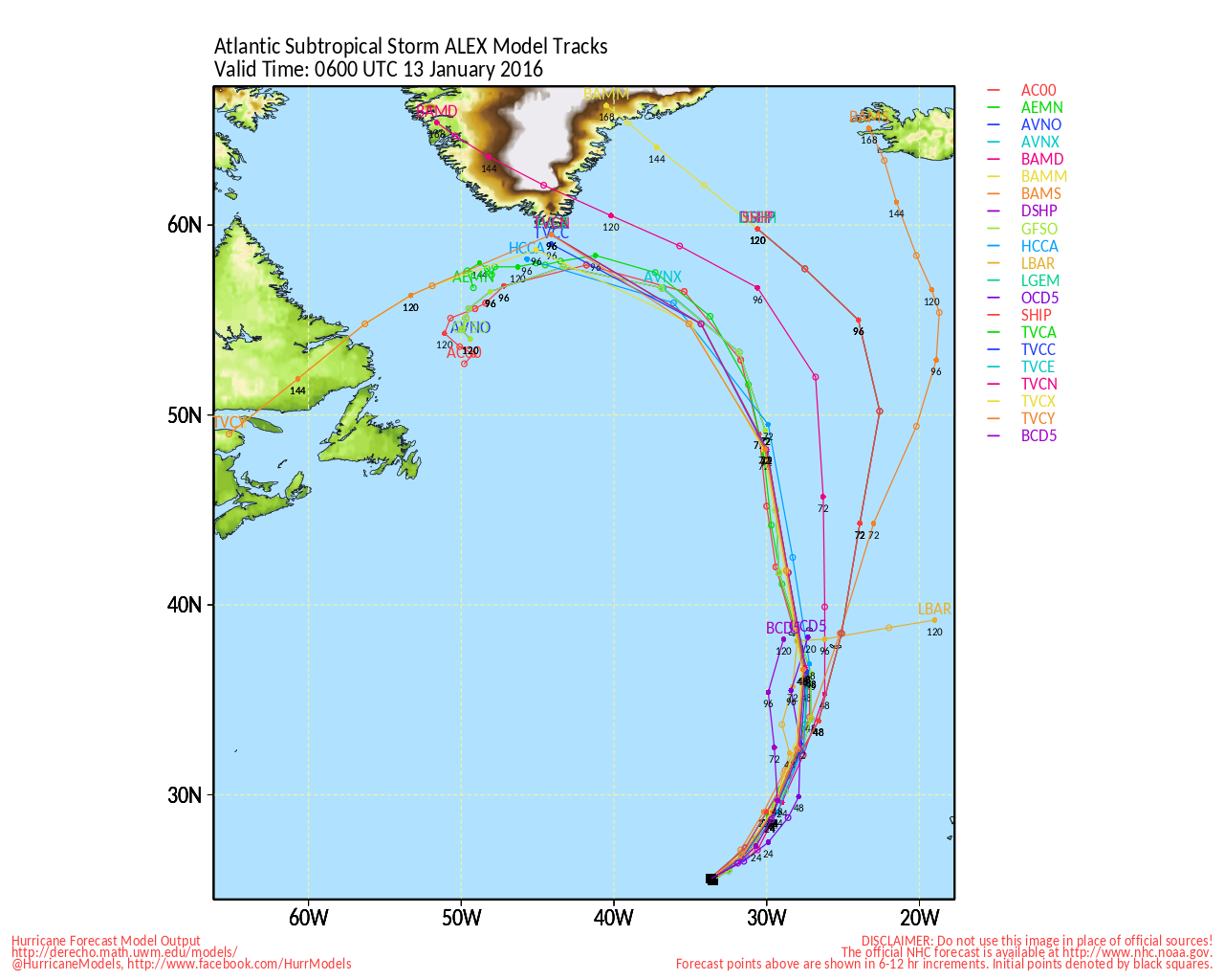 Hurricane Forecast Model Output :: [al012016 Historical Charts]